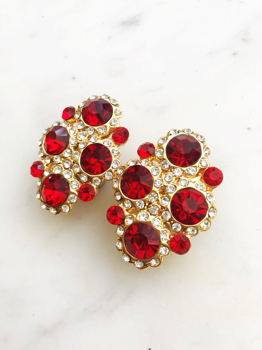 Harper Vintage Ruby Red Crystal Clip on Earrings – Carmen Miller Jewellery